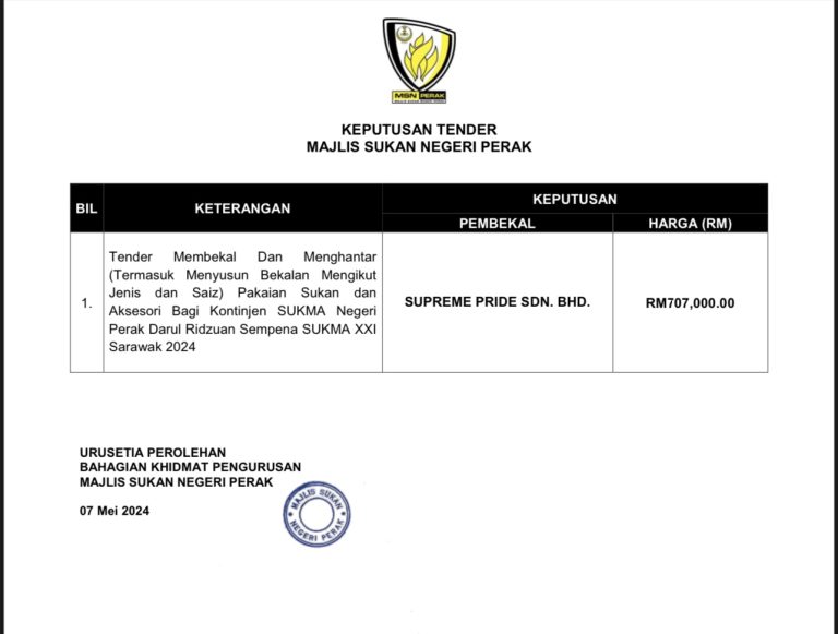Tender & Sebut Harga - Portal Majlis Sukan Negeri Perak Darul Ridzuan