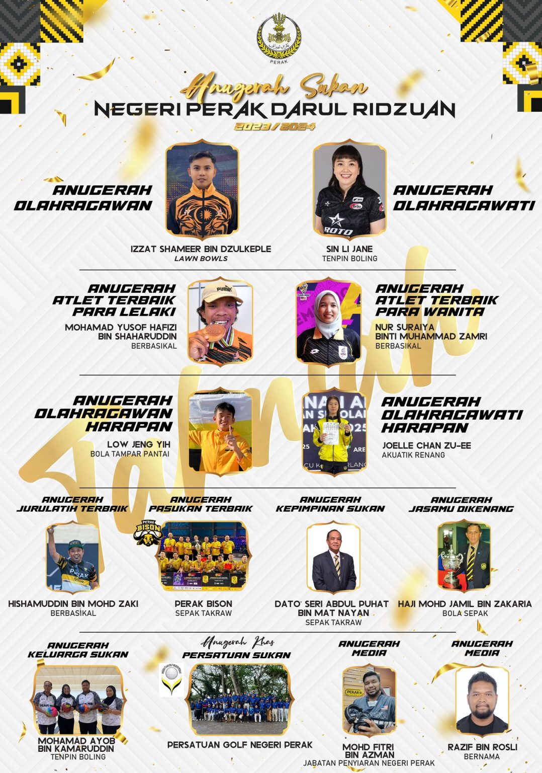 Tahniah & Syabas kepada semua penerima Anugerah Sukan Negeri Perak ...